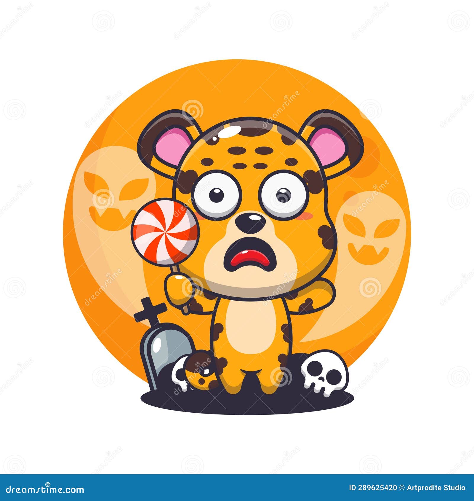 Cute Leopard Scared by Ghost in Halloween Day. Stock Vector ...