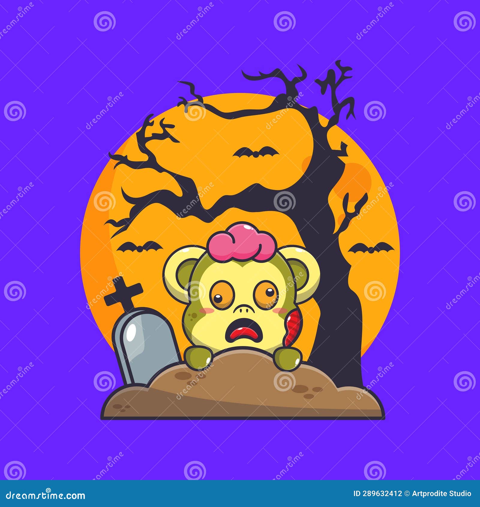 Zombie Monkey Rise from Graveyard in Halloween Day. Stock Vector ...