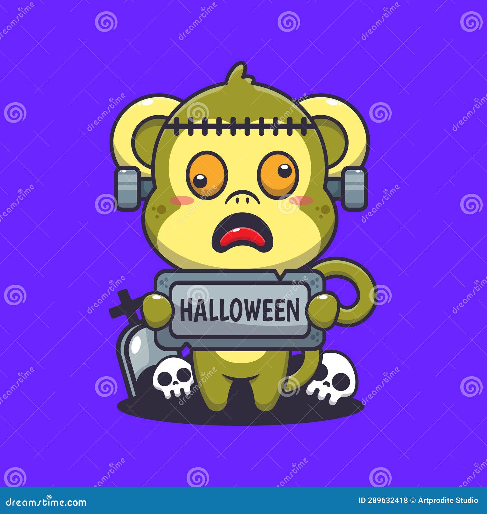 Zombie Monkey Holding Halloween Greeting Stone. Stock Vector ...