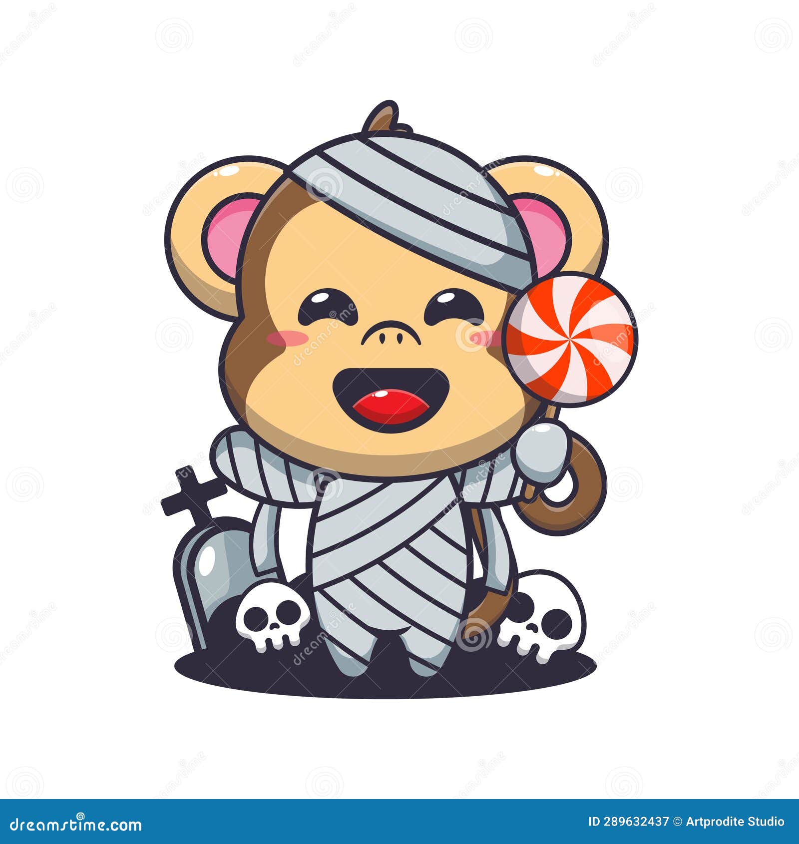 Mummy Monkey Holding Halloween Candy. Stock Vector - Illustration of ...