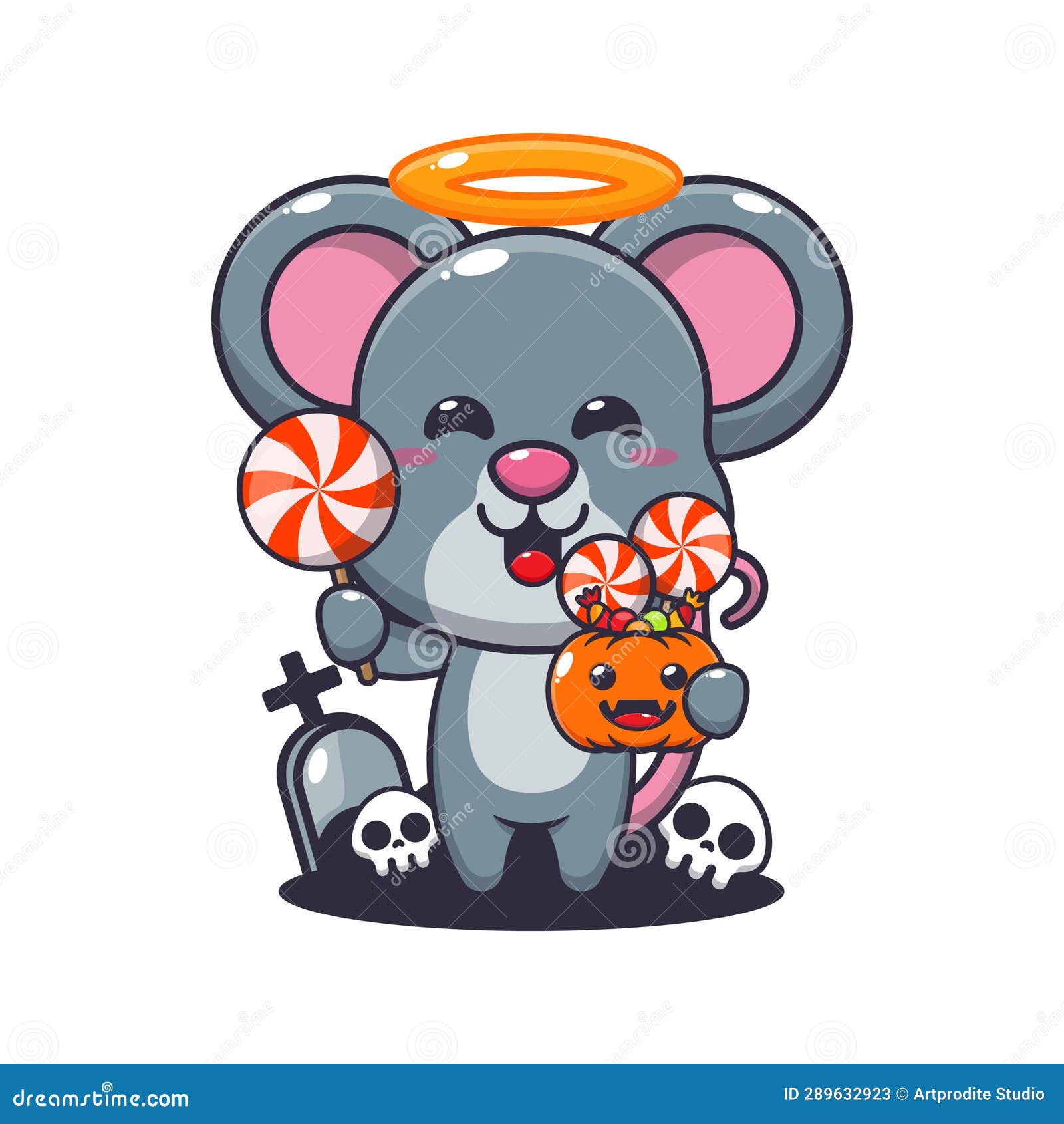 Cute Angel Mouse Holding Candy in Halloween Day. Stock Vector ...