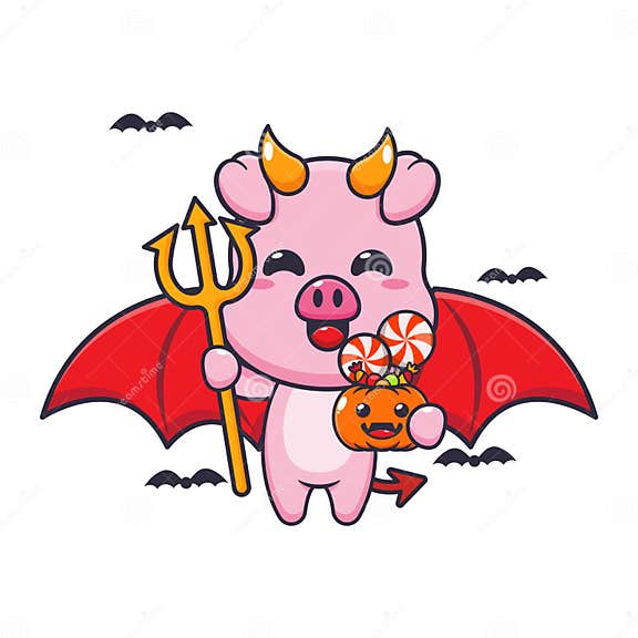 Devil Pig in Halloween Day. Cute Halloween Cartoon Illustration Stock ...