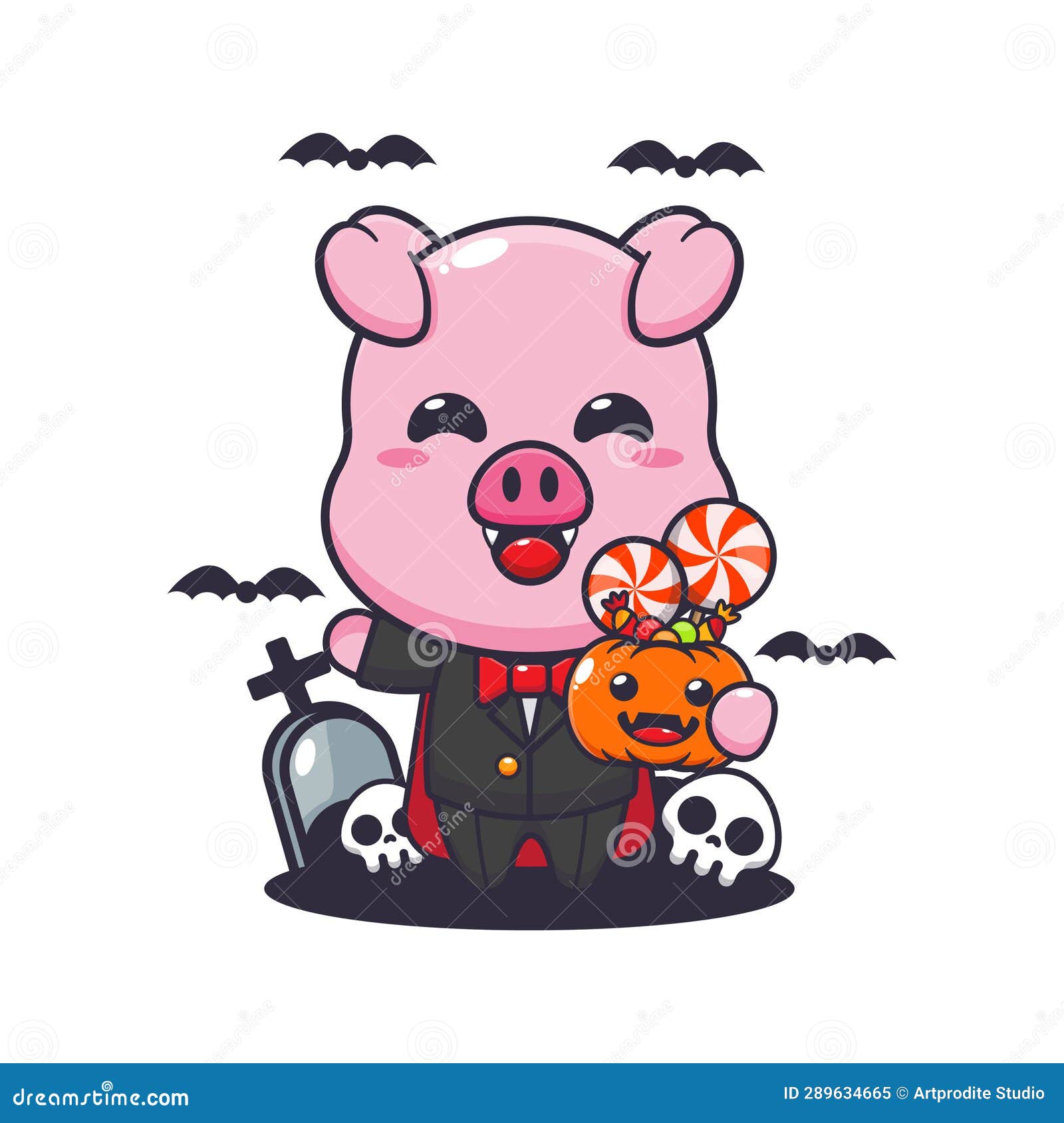 Vampire Pig Holding Halloween Pumpkin. Cute Halloween Cartoon ...