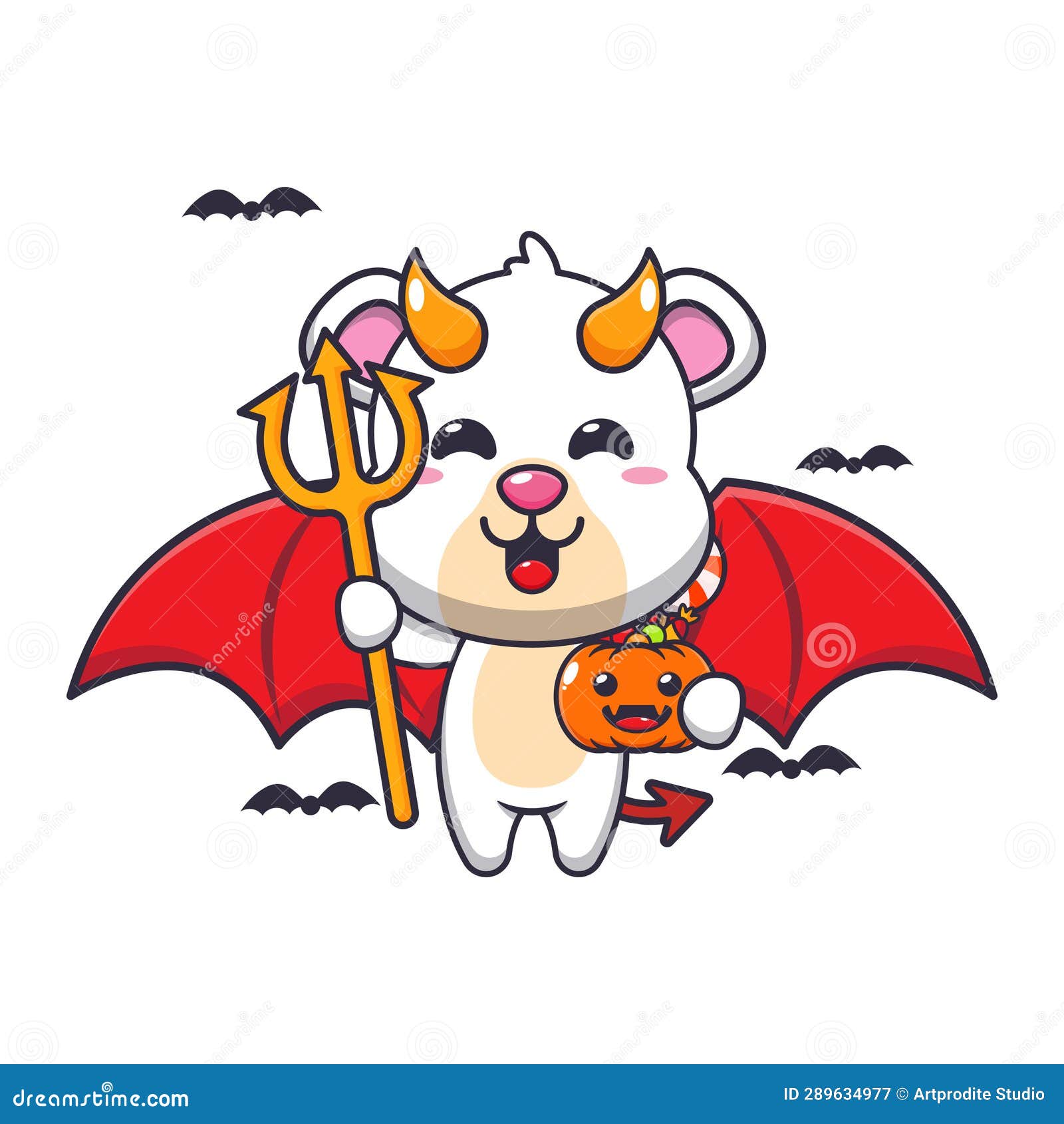 Devil Polar Bear in Halloween Day. Cute Halloween Cartoon Illustration Stock Vector ...