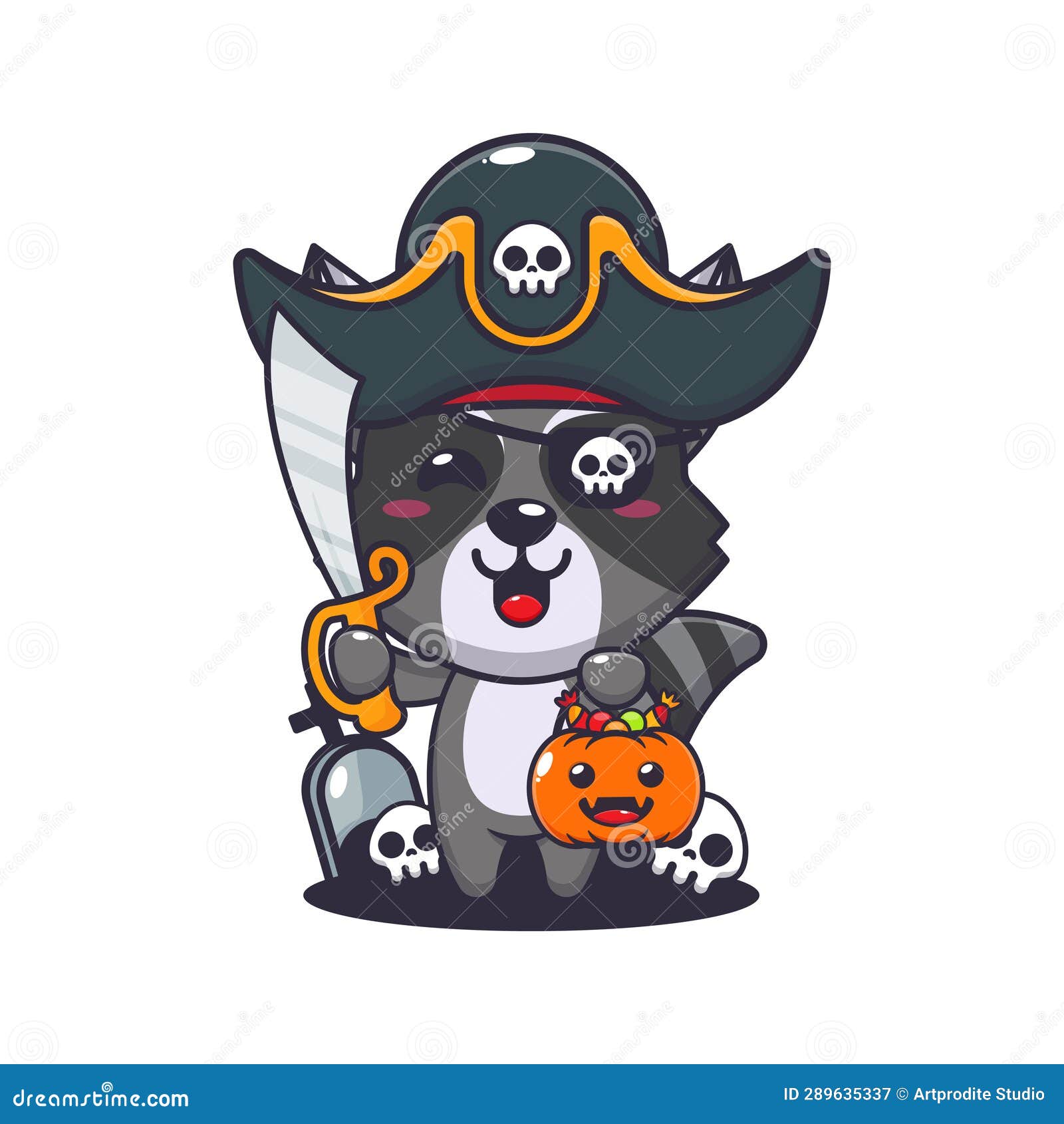 Pirates Raccoon in Halloween Day. Cute Halloween Cartoon Illustration ...
