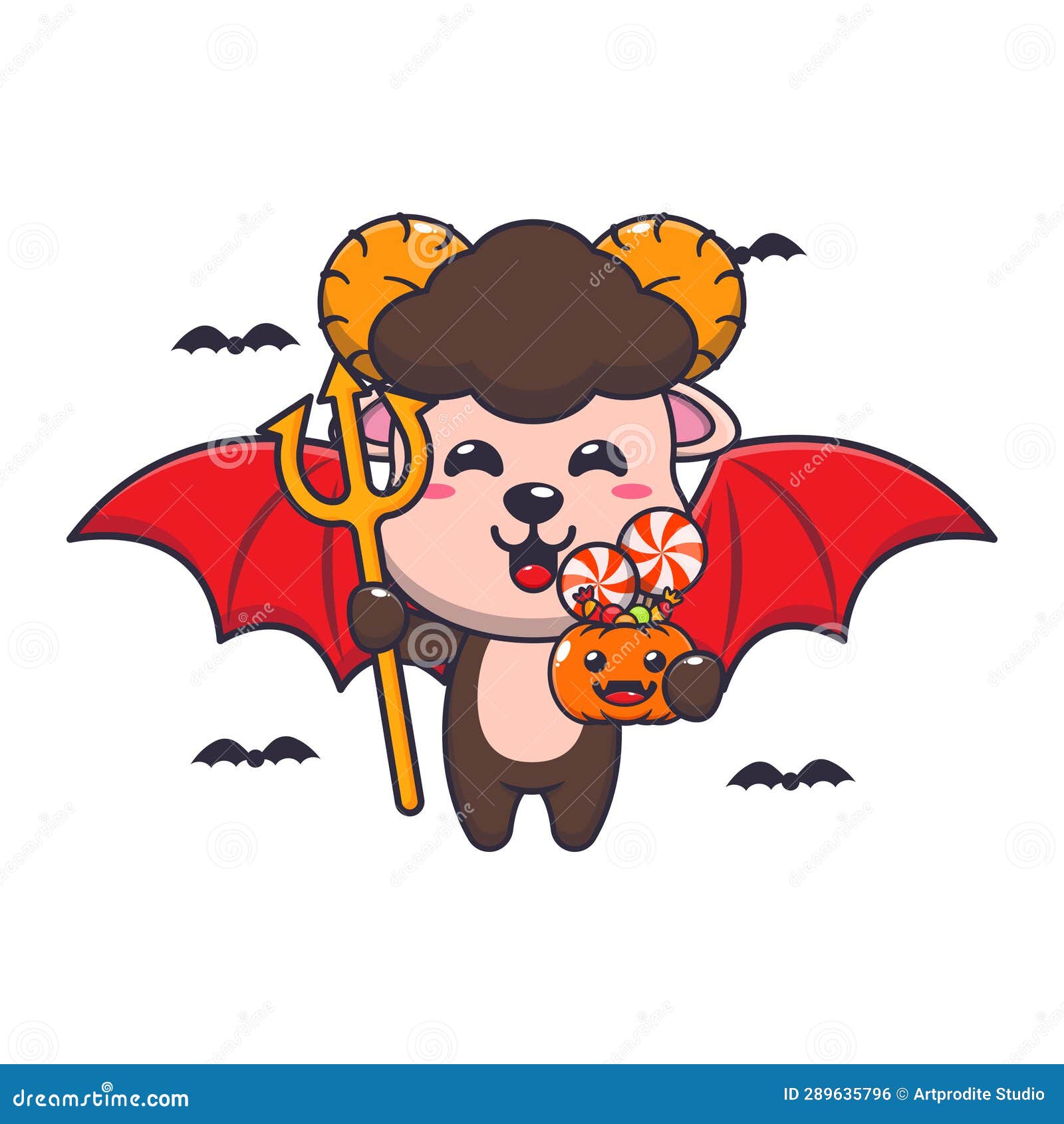 Devil Ram Sheep in Halloween Day. Cute Halloween Cartoon Illustration ...