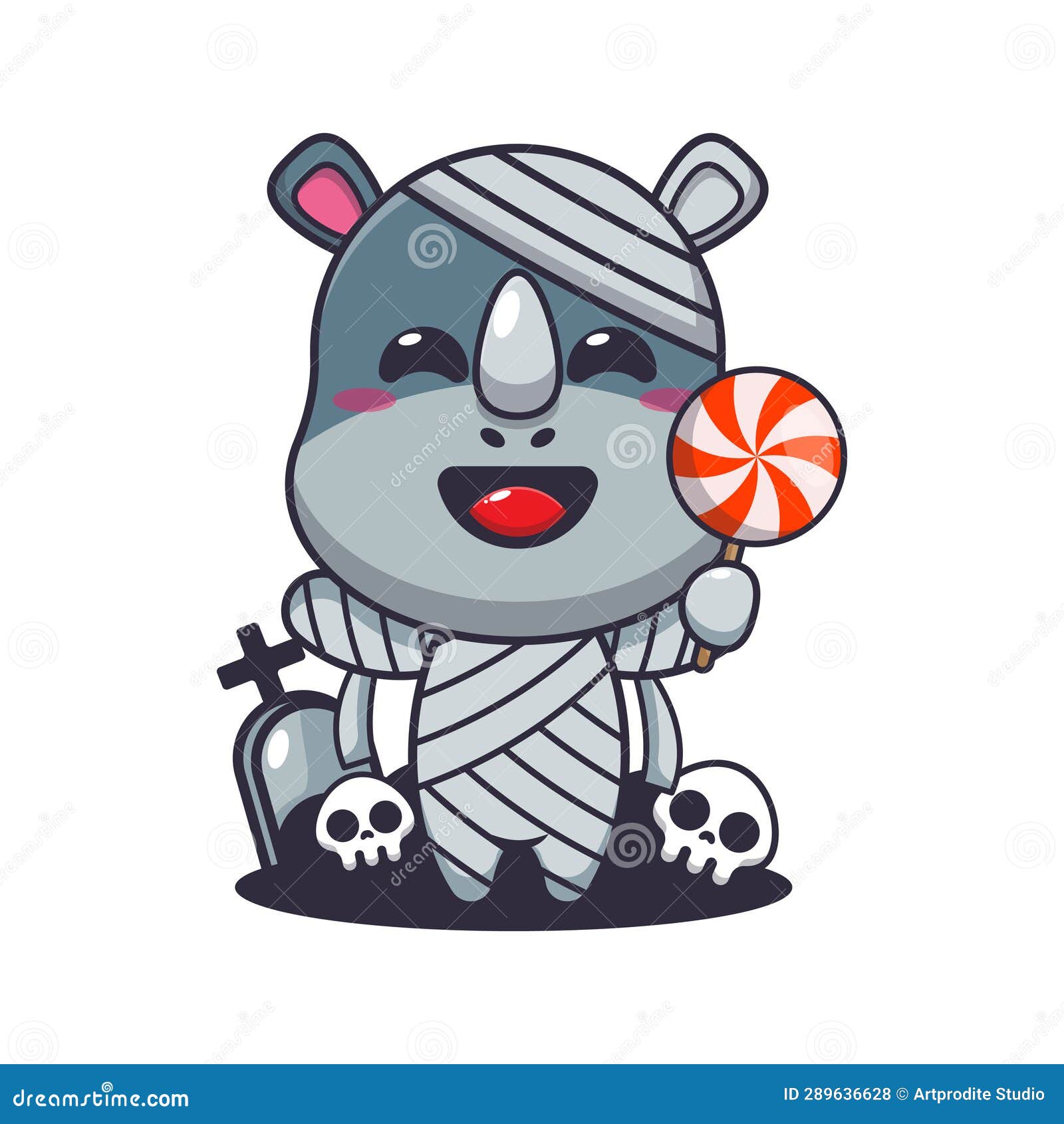 Mummy Rhino Holding Halloween Candy. Cute Halloween Cartoon ...