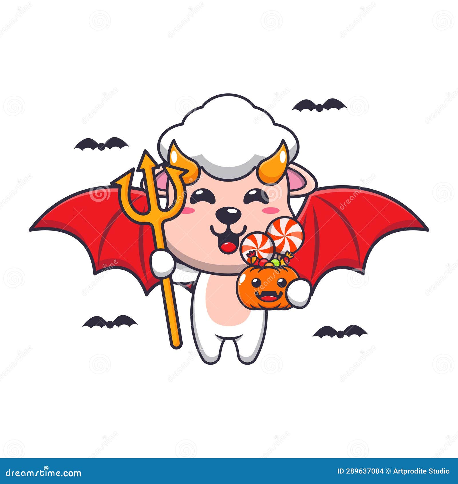 Devil Sheep in Halloween Day. Cute Halloween Cartoon Illustration Stock ...