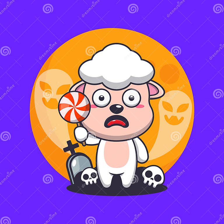 Cute Sheep Scared by Ghost in Halloween Day. Cute Halloween Cartoon ...