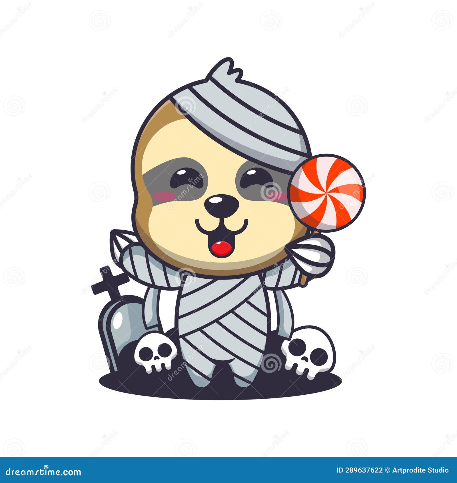 Mummy Sloth Holding Halloween Candy. Cute Halloween Cartoon ...