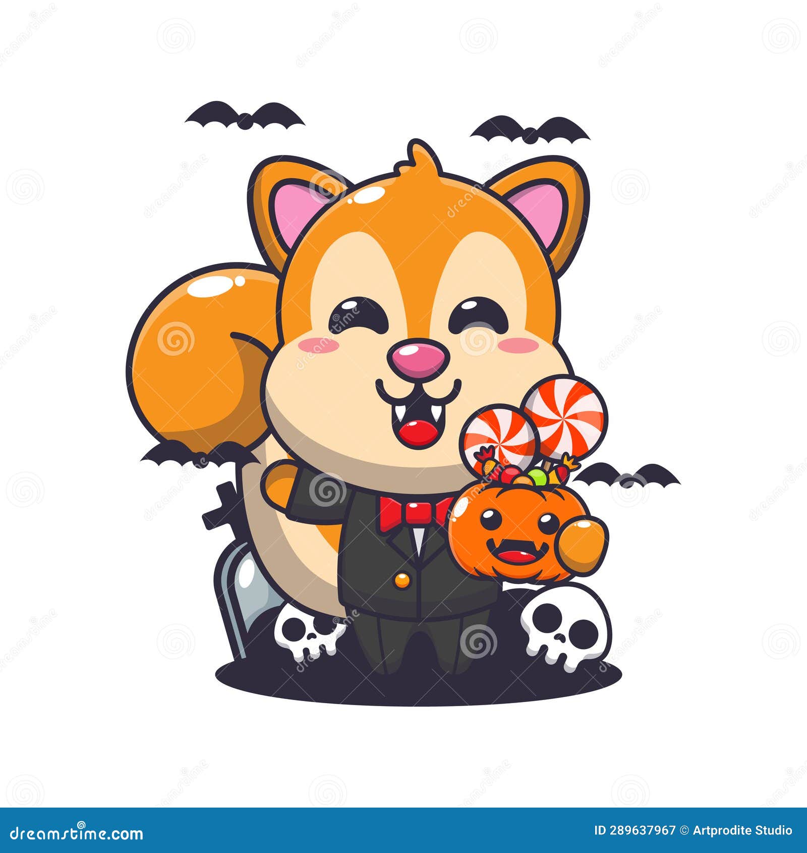 Vampire Squirrel Holding Halloween Pumpkin. Cute Halloween Cartoon ...