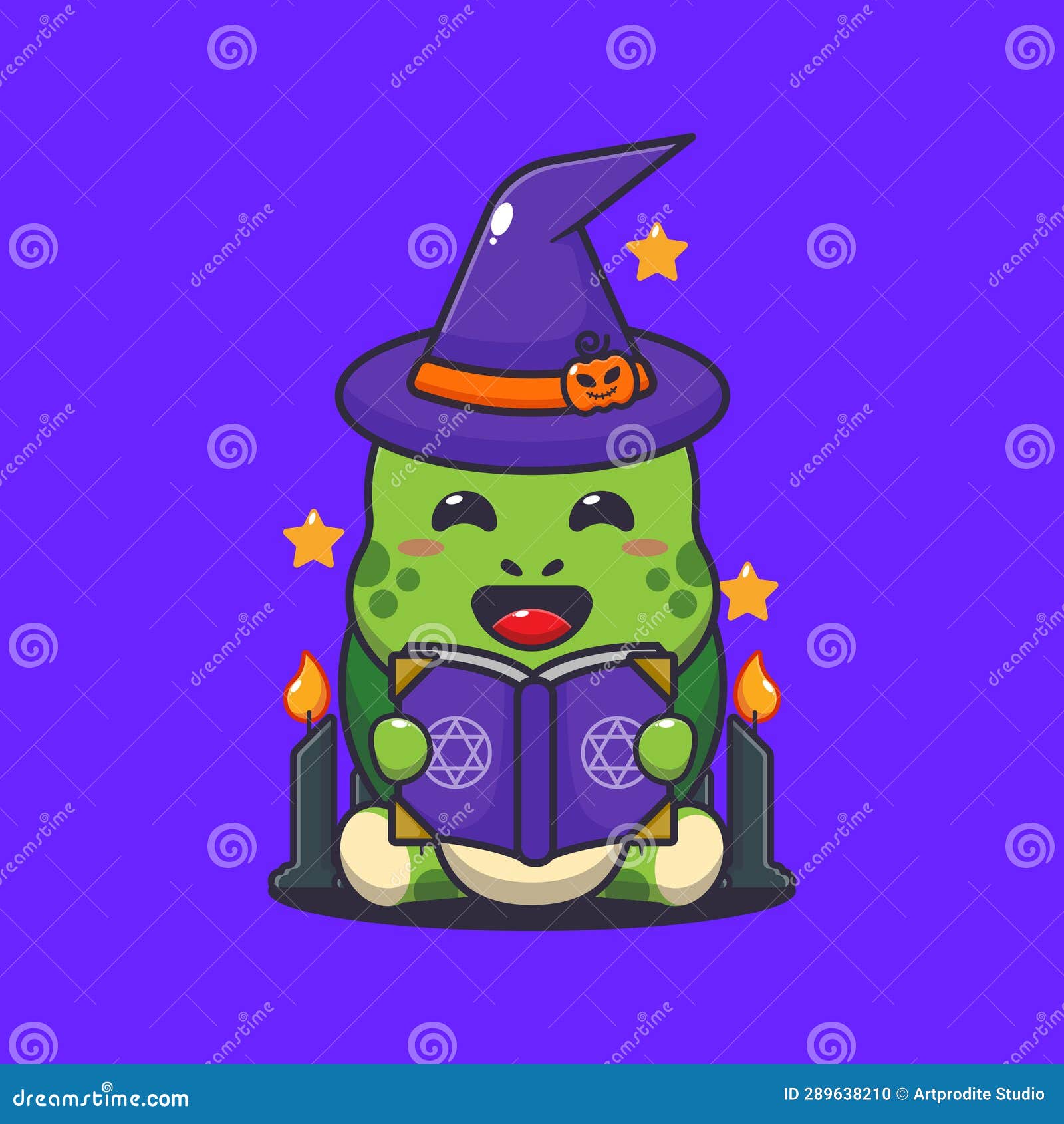 Witch Turtle Reading Spell Book. Cute Halloween Cartoon Illustration ...
