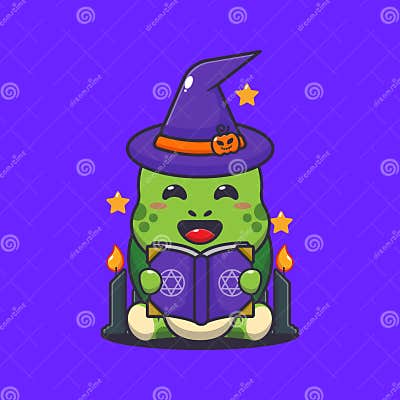 Witch Turtle Reading Spell Book. Cute Halloween Cartoon Illustration ...