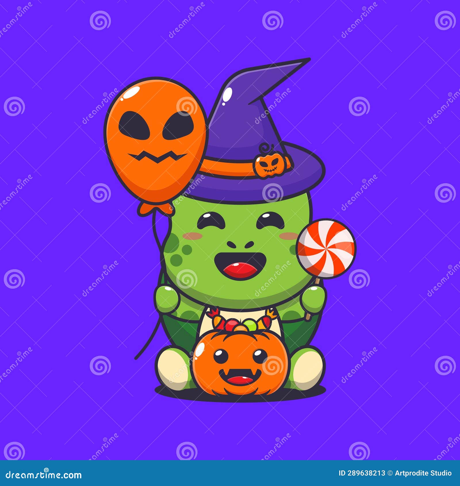 Witch Turtle Holding Halloween Balloon and Candy. Cute Halloween ...