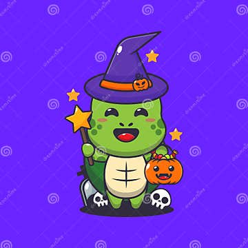 Witch Turtle in Halloween Day. Cute Halloween Cartoon Illustration ...