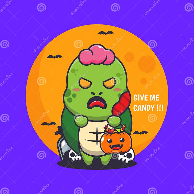 Zombie Turtle Want Candy. Cute Halloween Cartoon Illustration Stock ...