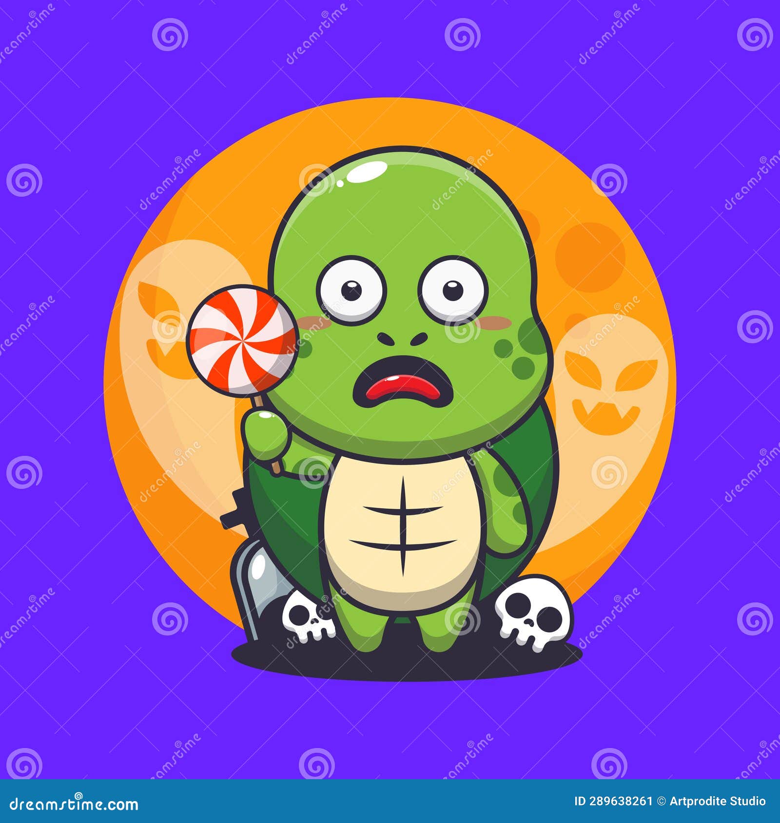 Cute Turtle Scared by Ghost in Halloween Day. Cute Halloween Cartoon ...