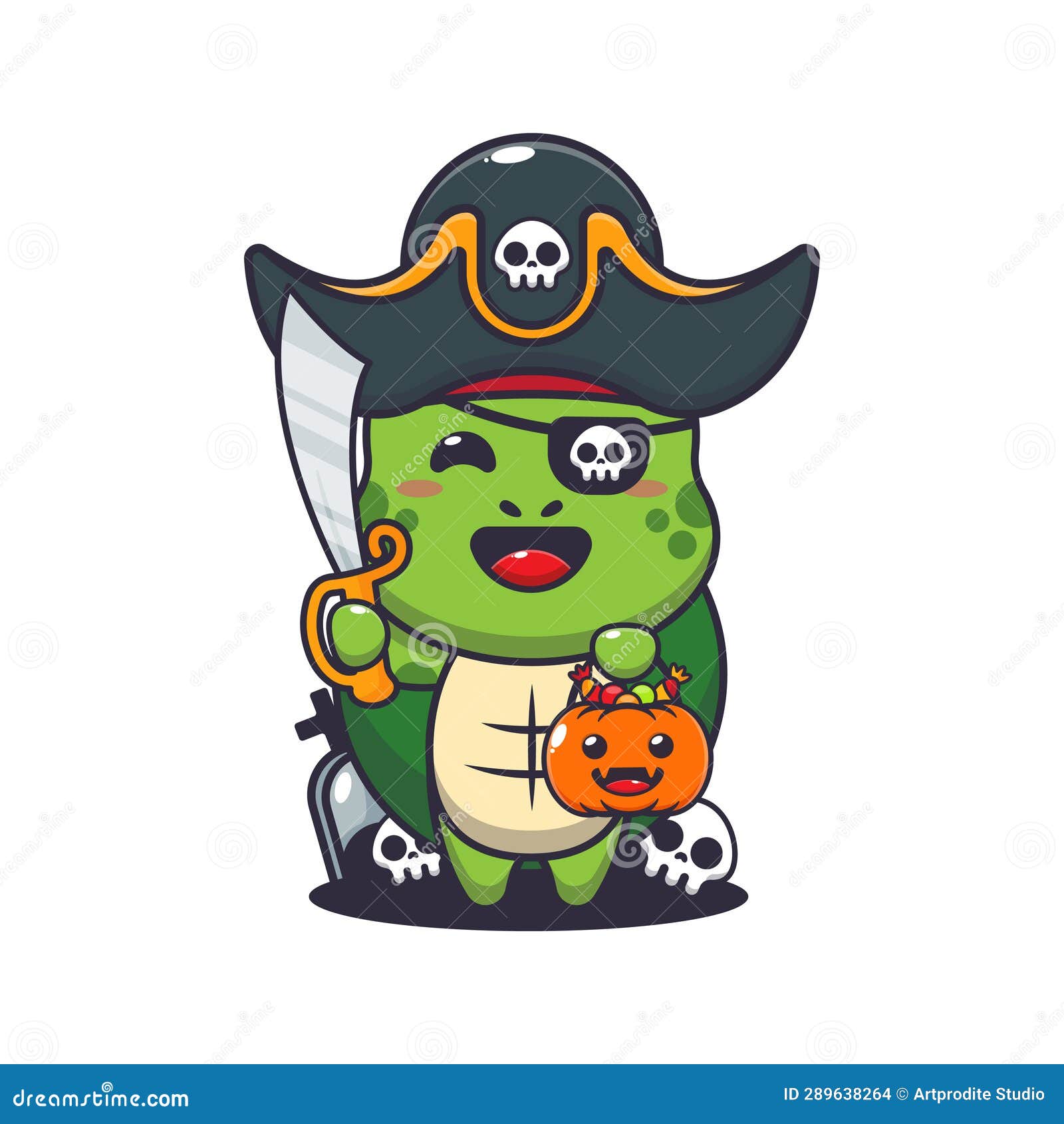 Pirates Turtle in Halloween Day. Cute Halloween Cartoon Illustration ...