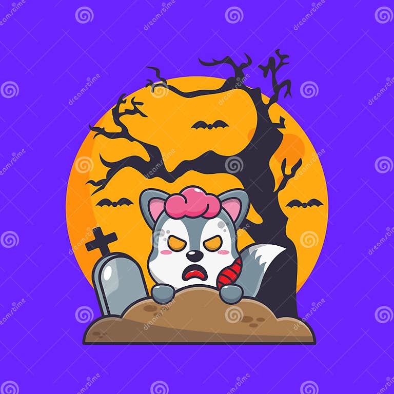 Zombie Wolf Rise from Graveyard in Halloween Day. Cute Halloween ...