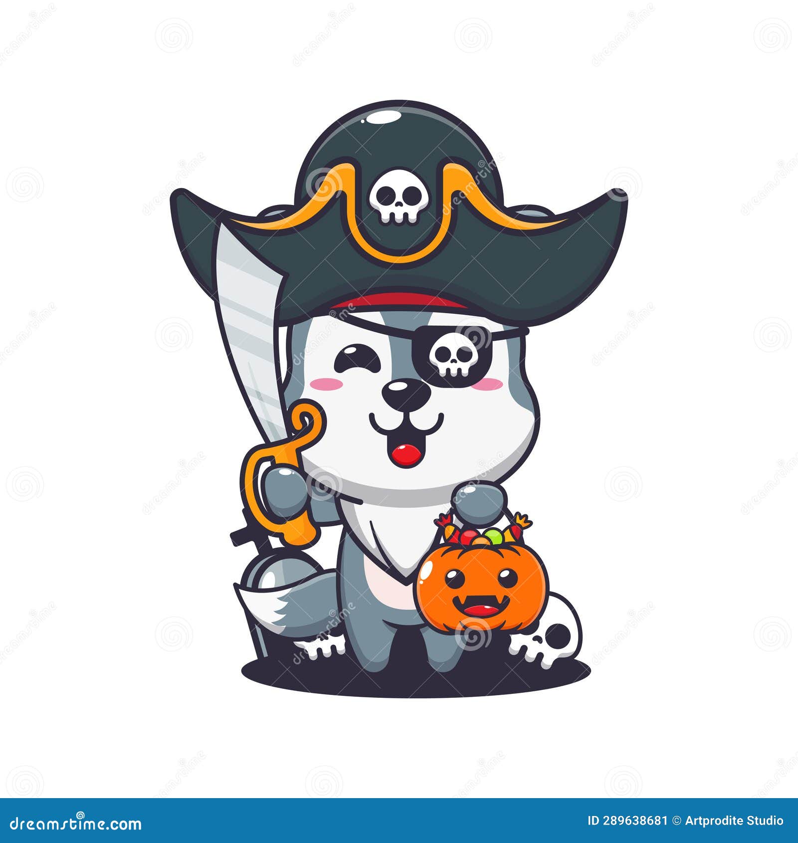 Pirates Wolf in Halloween Day. Cute Halloween Cartoon Illustration ...