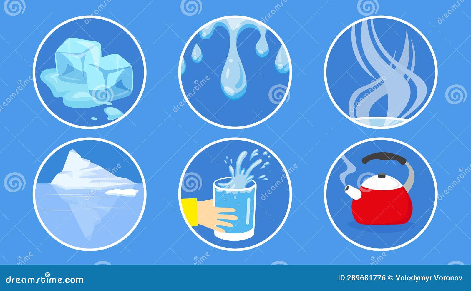 Set of Ice and Water Icons Isolated on Blue Background. Ice Cubes ...