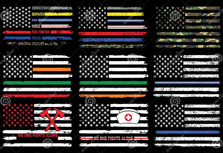First Responder American Flag Set with Awareness Colors in Stars and ...