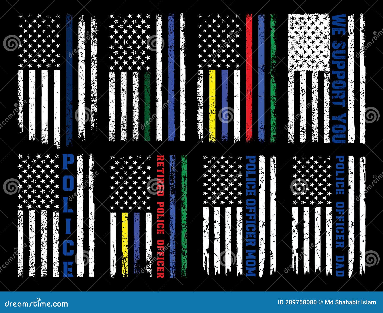 USA Cops Blue Line Grunge Police Flag T-shirt Design. American Cops T ...