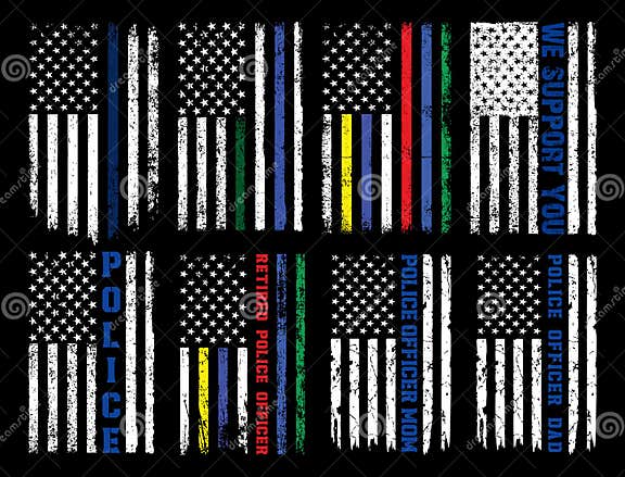 USA Cops Blue Line Grunge Police Flag T-shirt Design. American Cops T ...