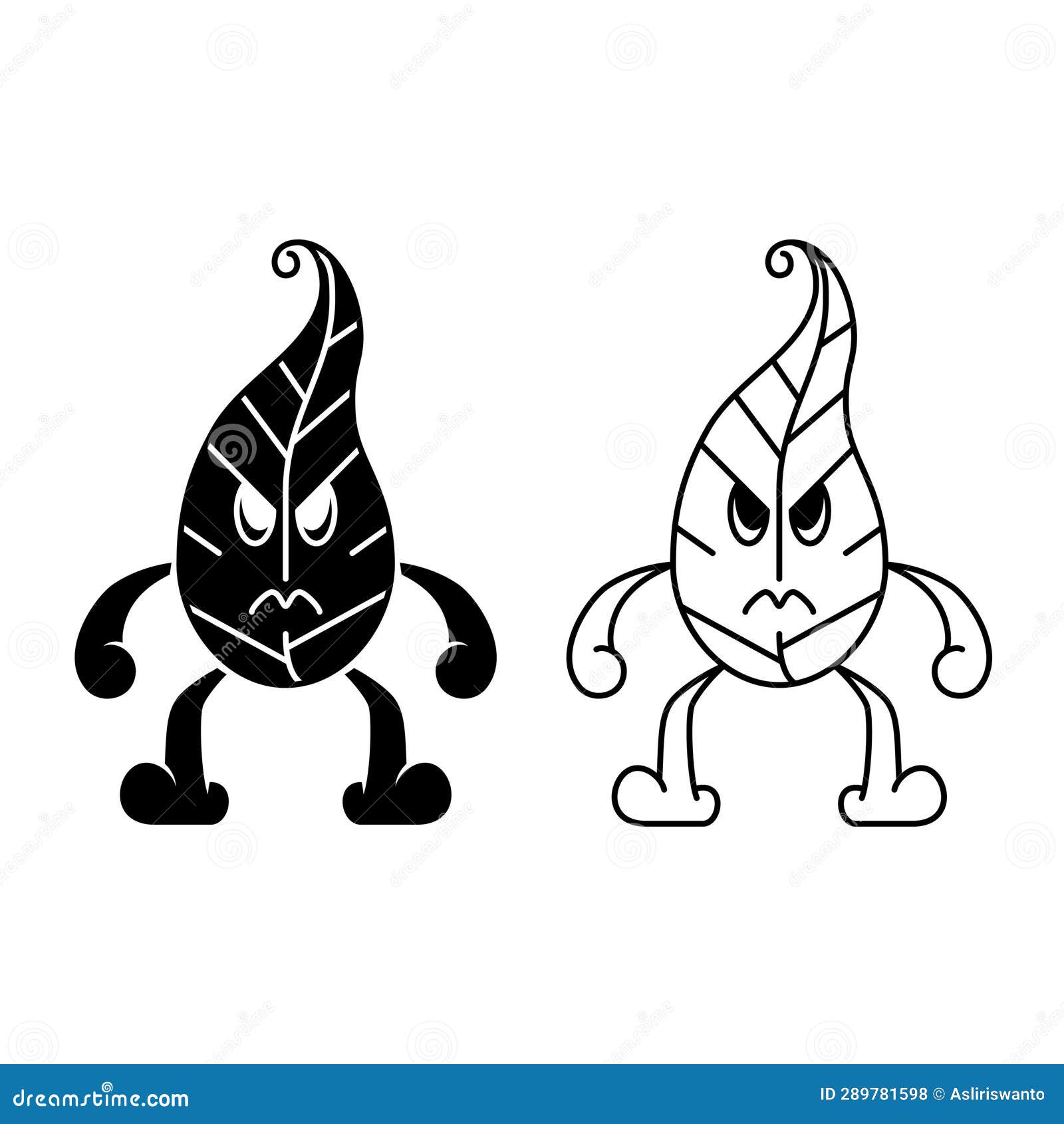 Black and White Illustration of Angry Leaf Character Stock Vector ...