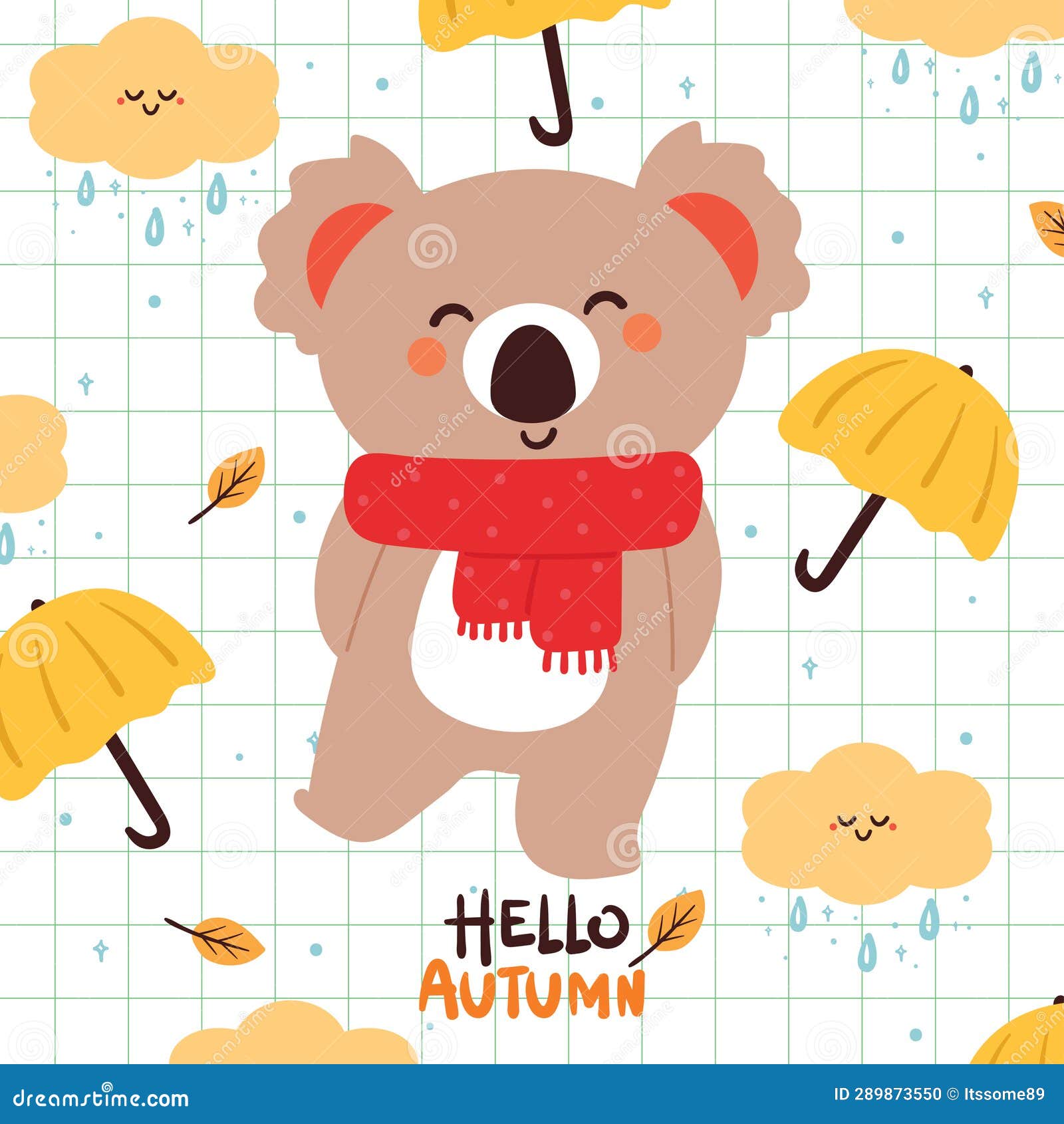 Hand Drawing Cartoon Cute Koala with Autumn Vibes Card Stock Vector ...
