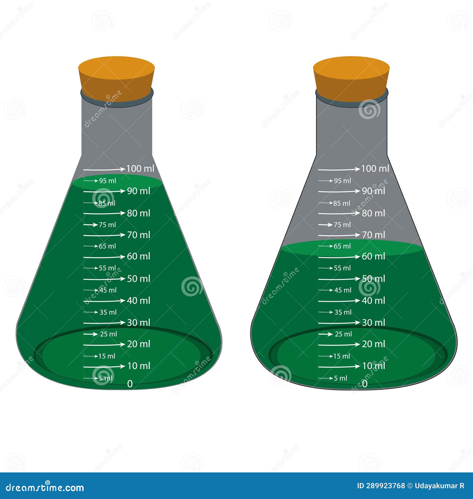 Glass Laboratory Chemical Measuring Flasks. with Colorful Liquids in ...