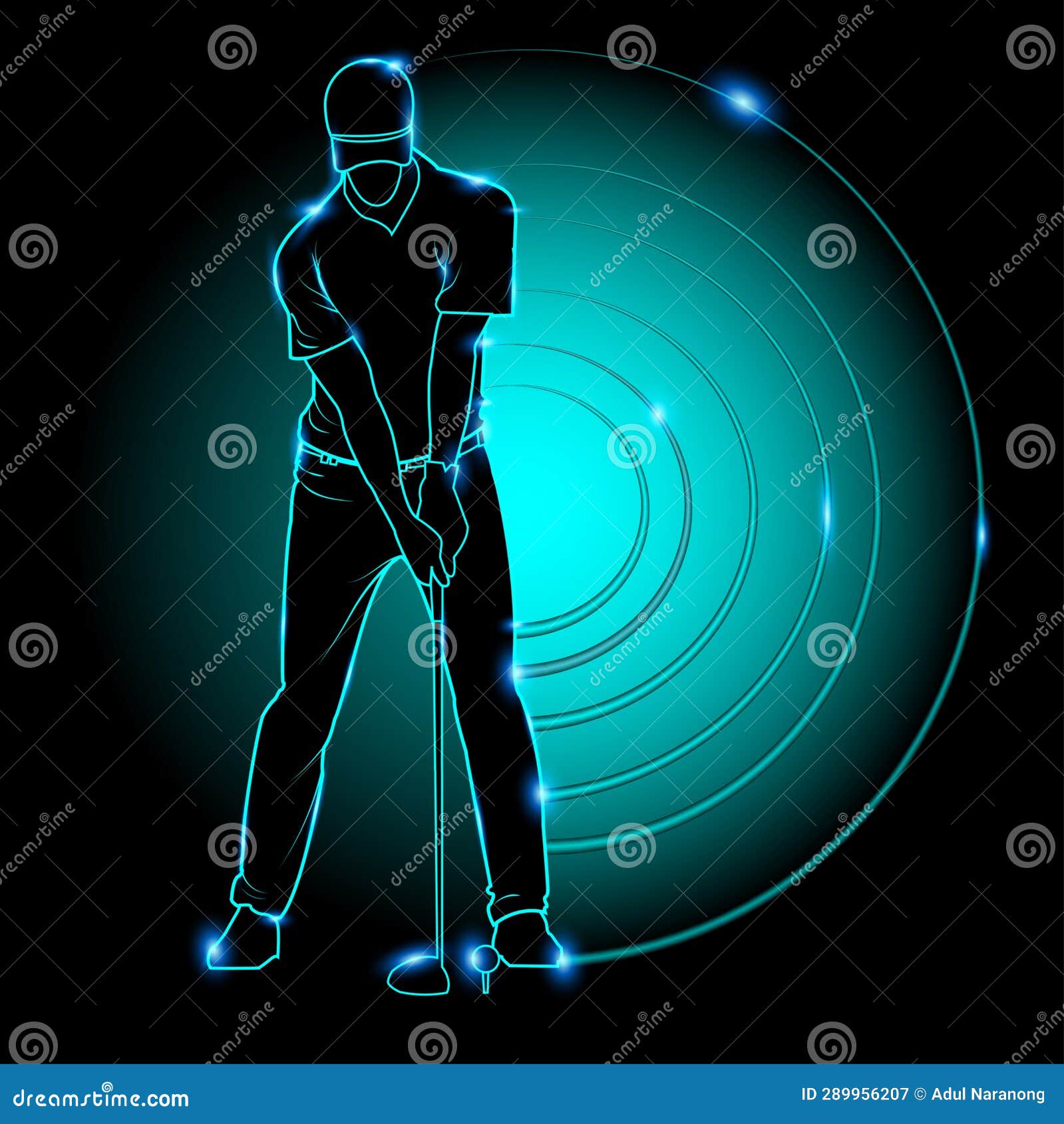 Neon light golfer stock illustration. Illustration of action - 289956207