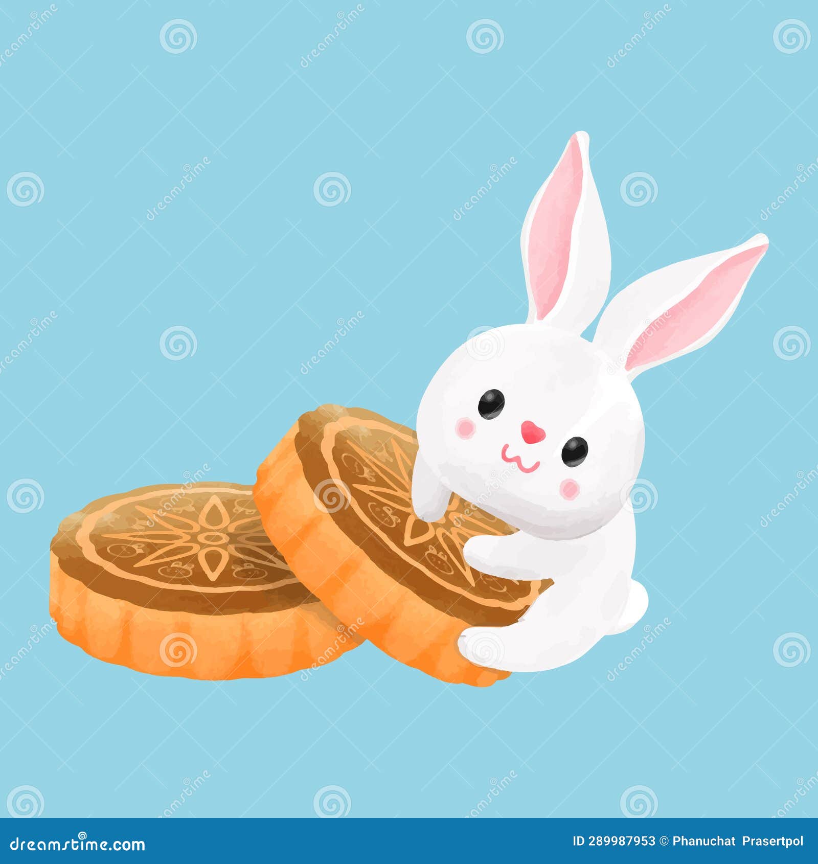 Mid Autumn Festival Rabbit Watercolorisolated on White Blackground ...