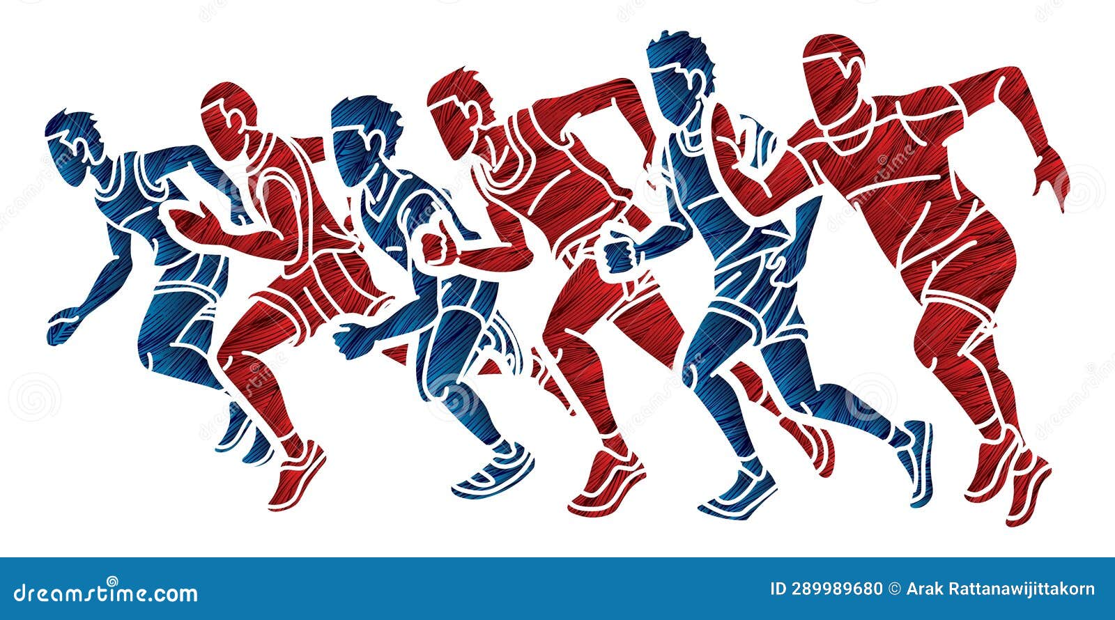 Group of Runner Action Start Running Men Run Together Cartoon Sport ...