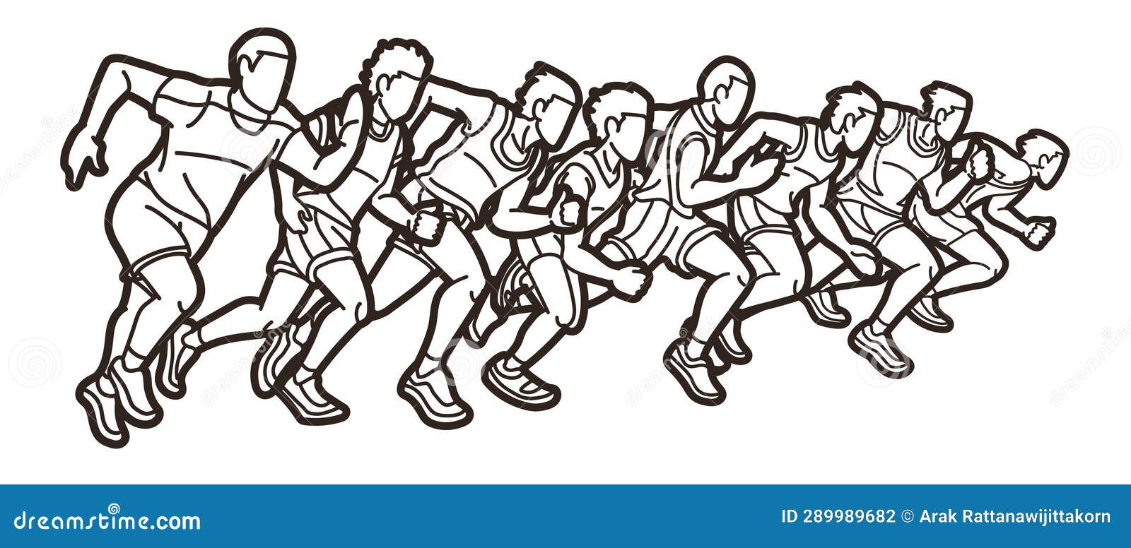 Group of Runner Action Start Running Men Run Together Cartoon Sport ...