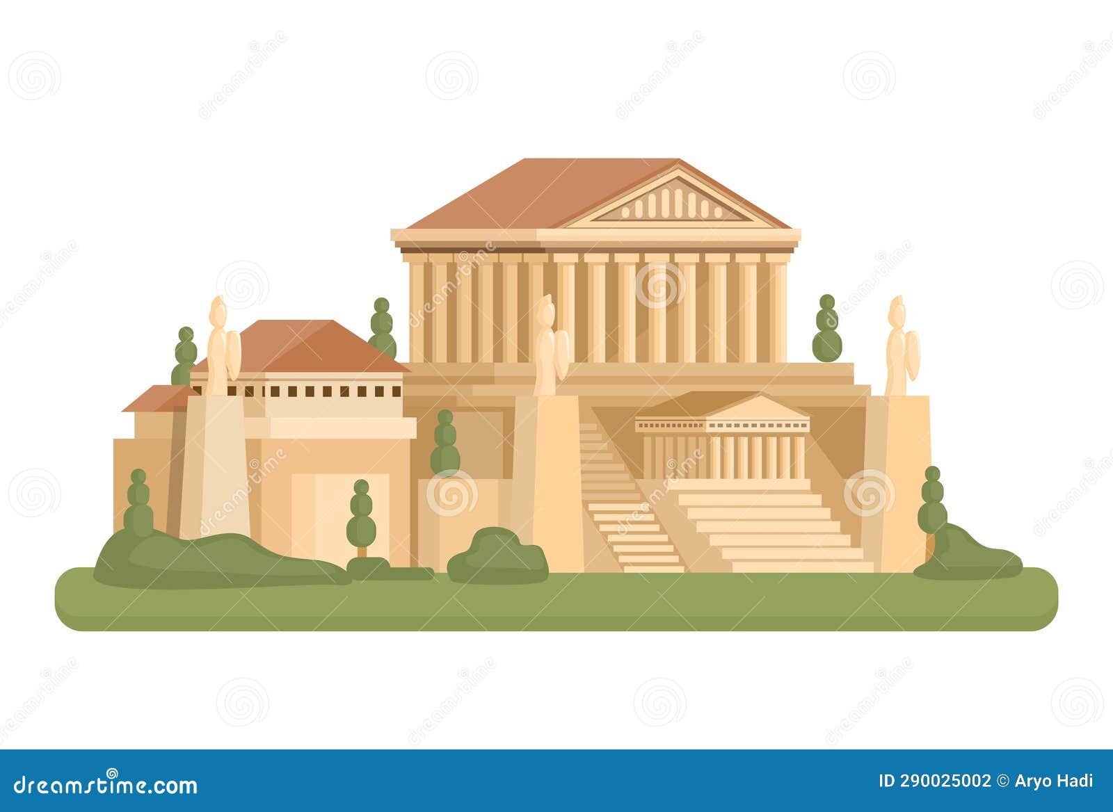 Acropolis Ancient Greek City Landmark Building Cartoon Illustration ...
