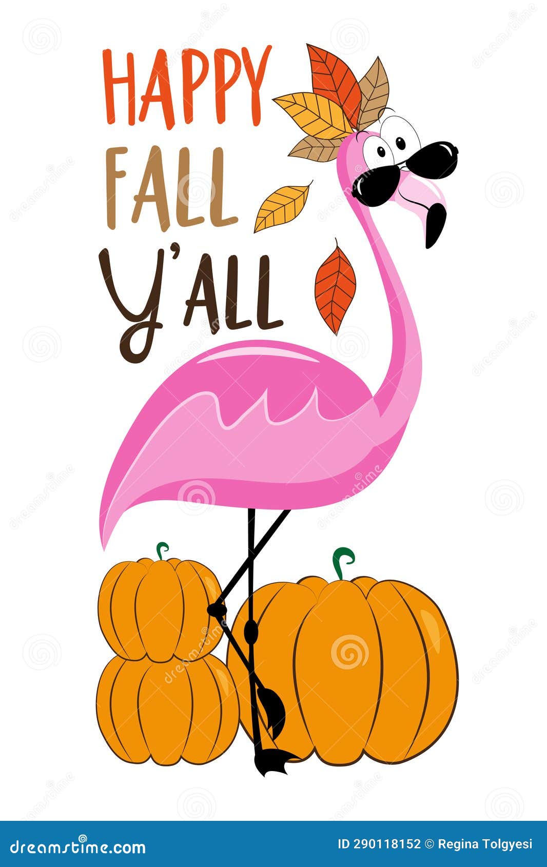 Happy Fall Y All - Funny Flamingo with Pumpkins and with Autumnal ...