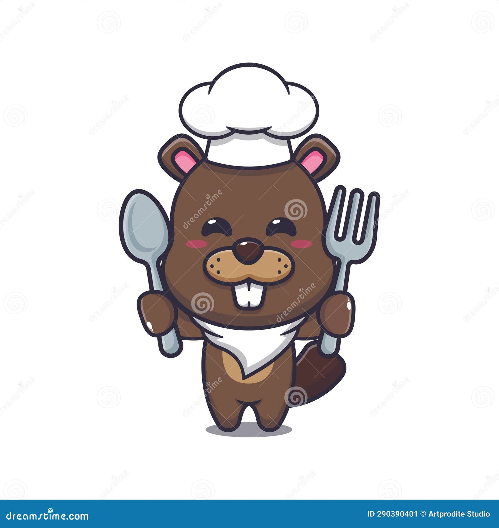 Cute Chef Beaver Holding Spoon and Fork. Stock Vector - Illustration of ...