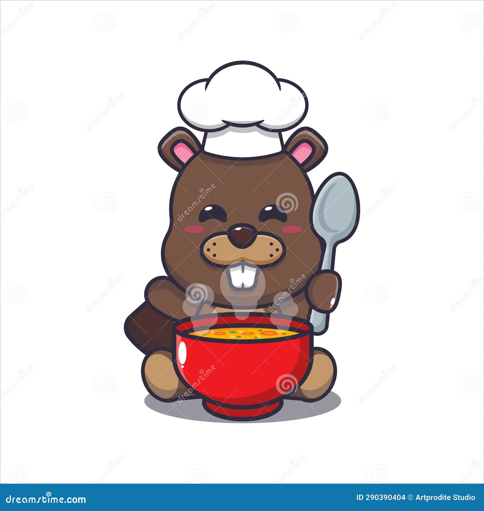 Cute Chef Beaver Eating Soup. Stock Vector - Illustration of face ...