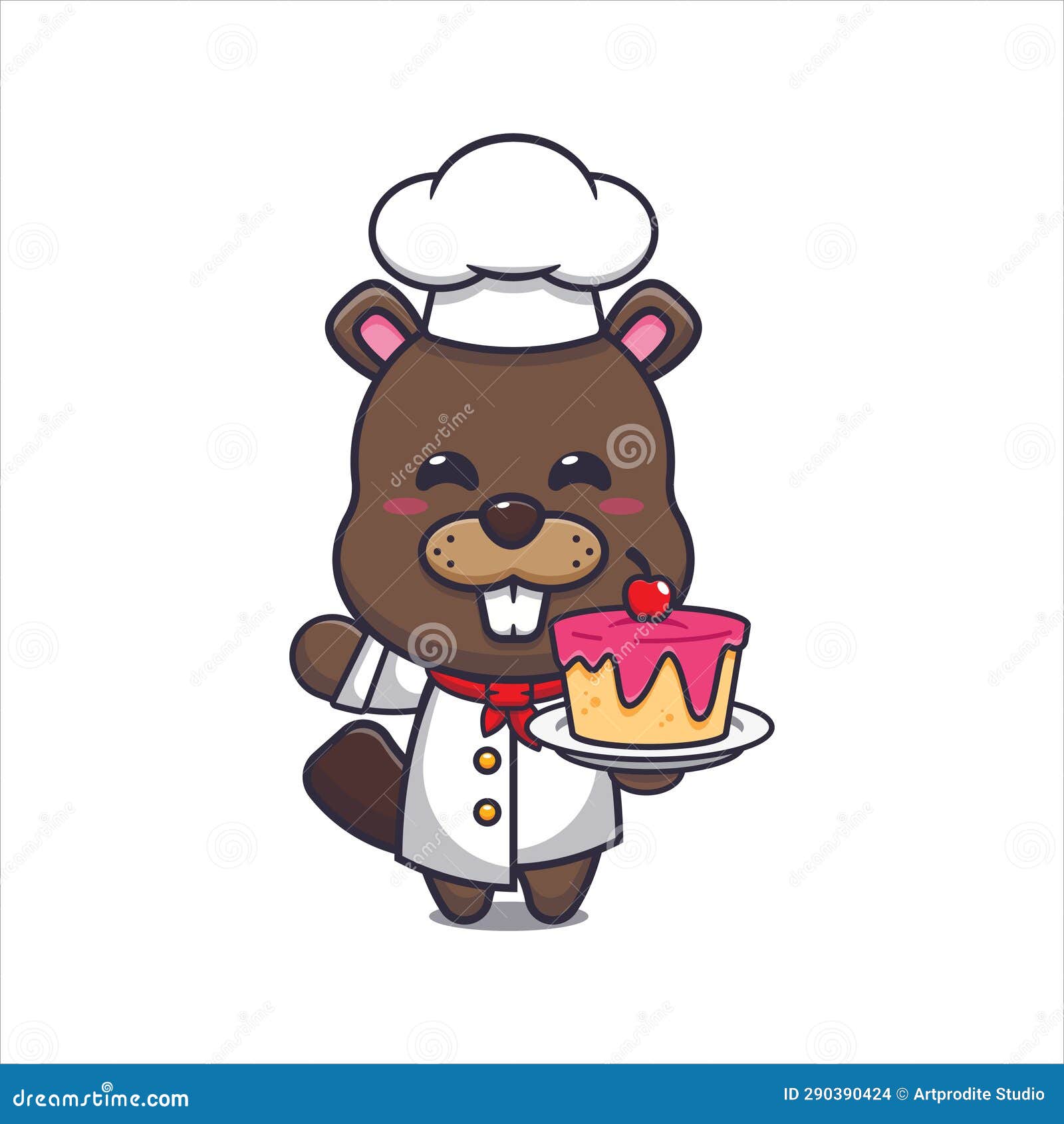 Cute Chef Beaver with Cake Cartoon Vector Illustration. Stock Vector ...