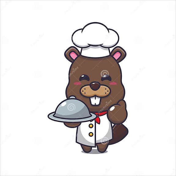 Cute Chef Beaver with Dish Cartoon Vector Illustration. Stock Vector ...