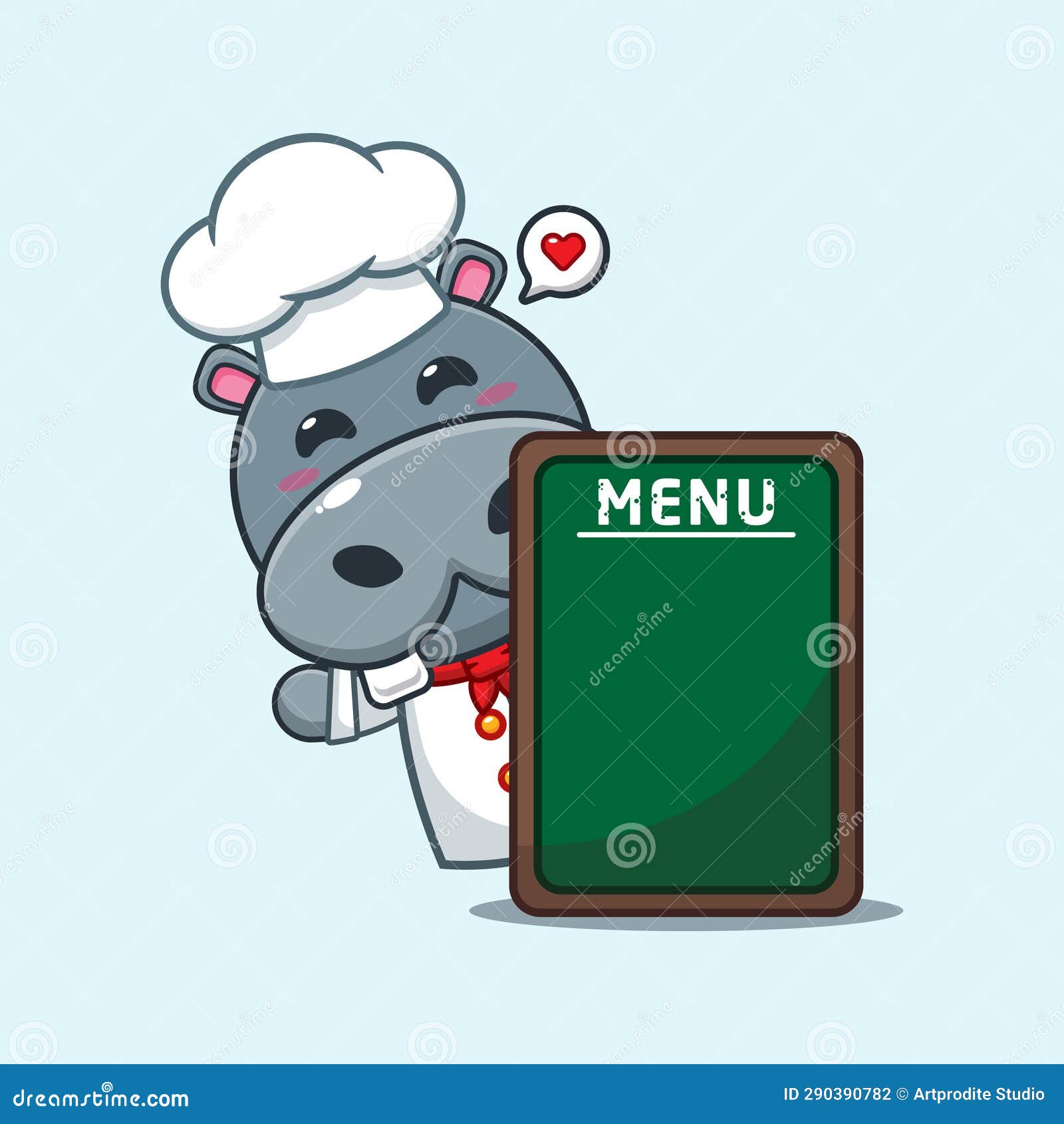 Chef Hippo Cartoon Vector with Menu Board. Stock Vector - Illustration ...