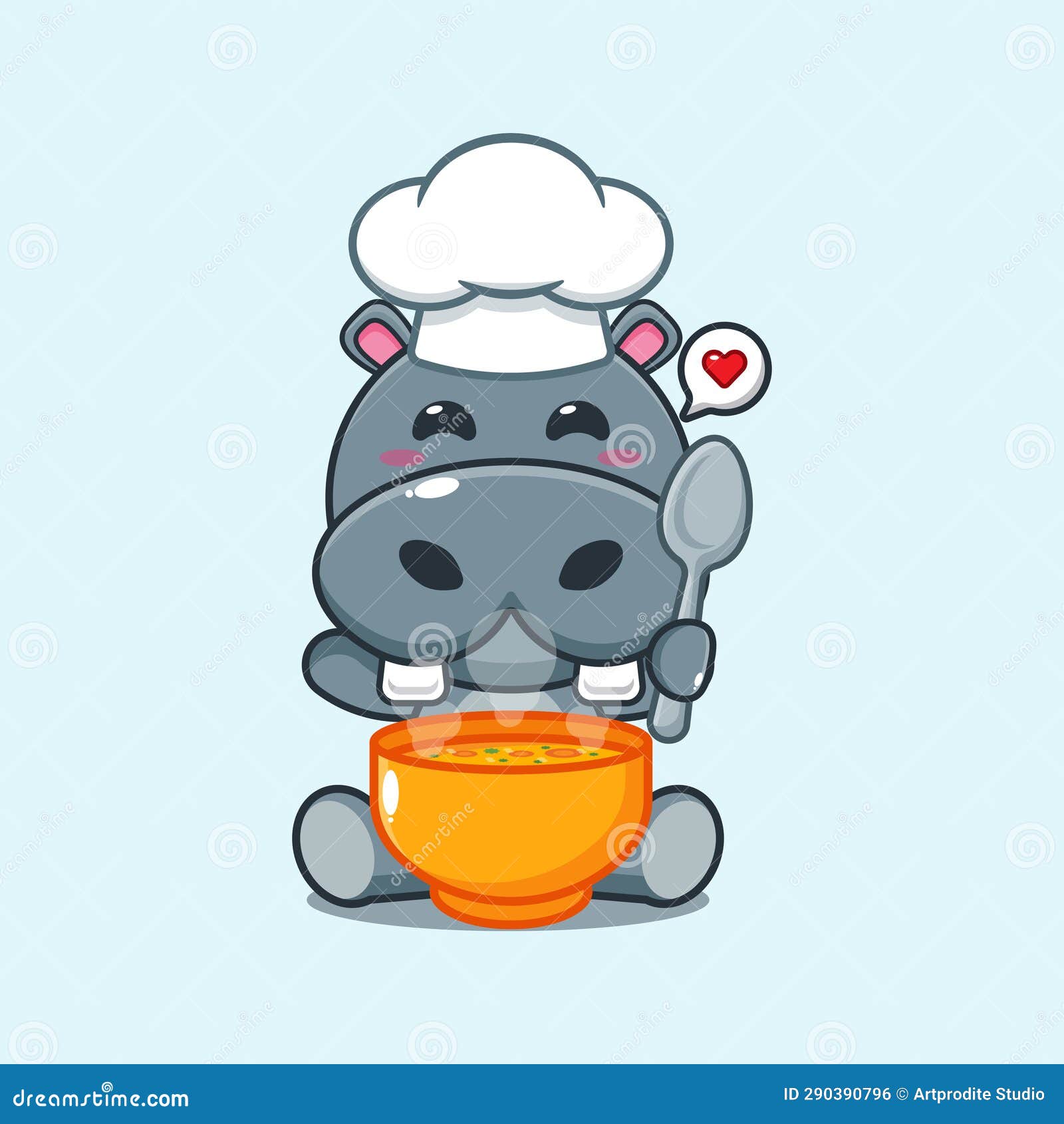 Chef Hippo Cartoon Vector with Soup. Stock Vector - Illustration of ...