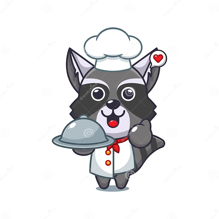 Chef Raccoon Cartoon Vector with Dish. Stock Vector - Illustration of ...