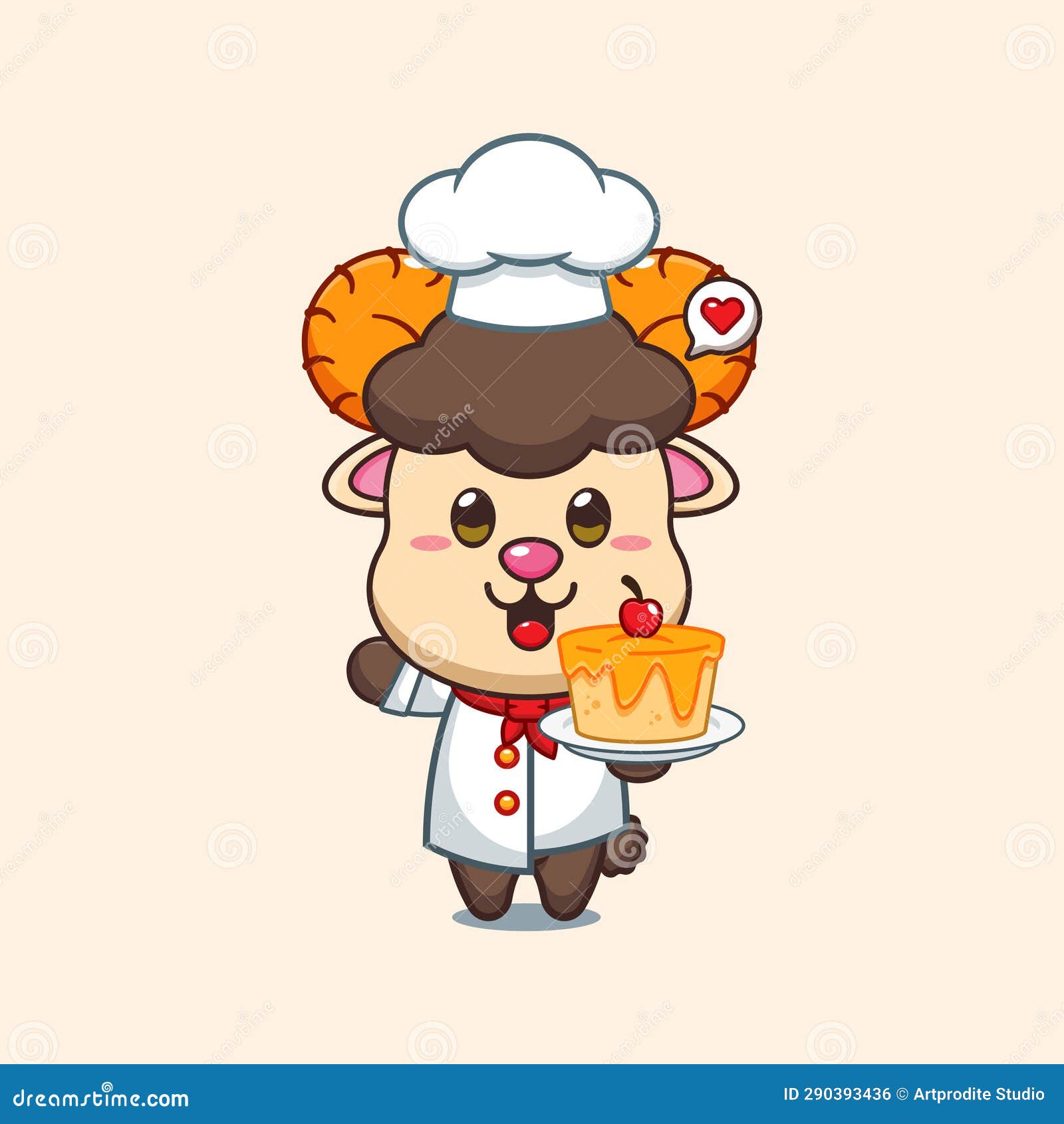 Chef Ram Sheep Cartoon Vector with Cake. Stock Vector - Illustration of ...
