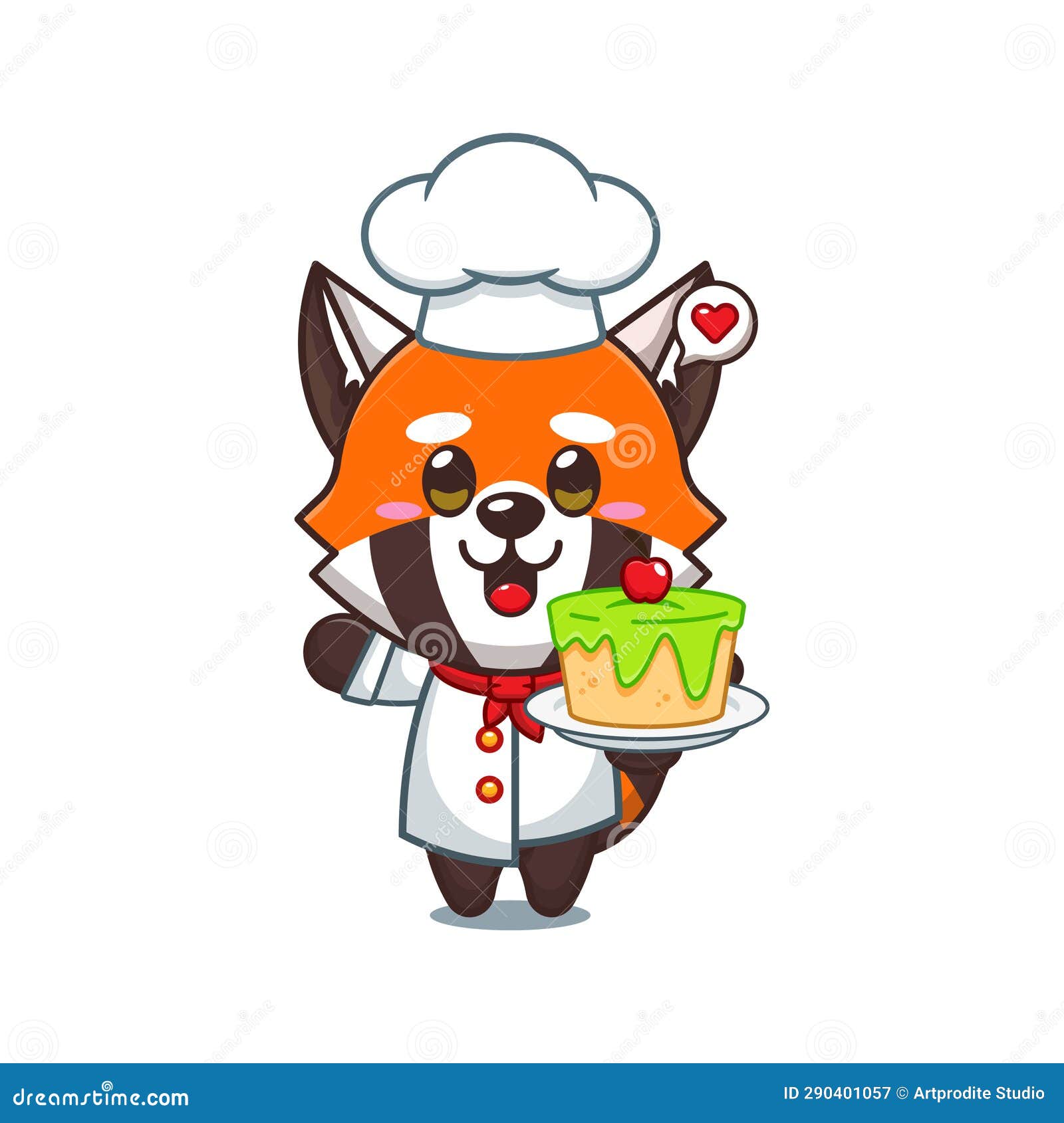 Chef Red Panda Cartoon Vector with Cake. Stock Vector - Illustration of ...
