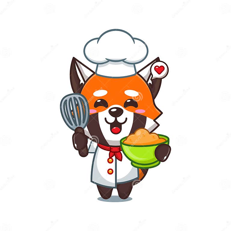 Chef Red Panda Cartoon Vector with Cake Dough. Stock Vector ...