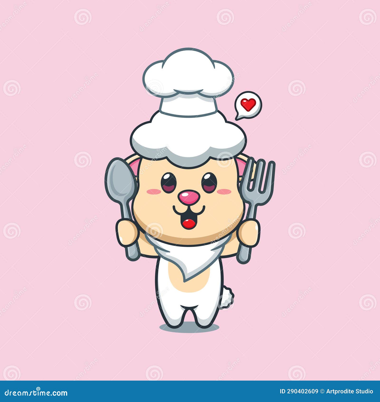 Chef Sheep Cartoon Vector Holding Spoon and Fork. Stock Vector ...
