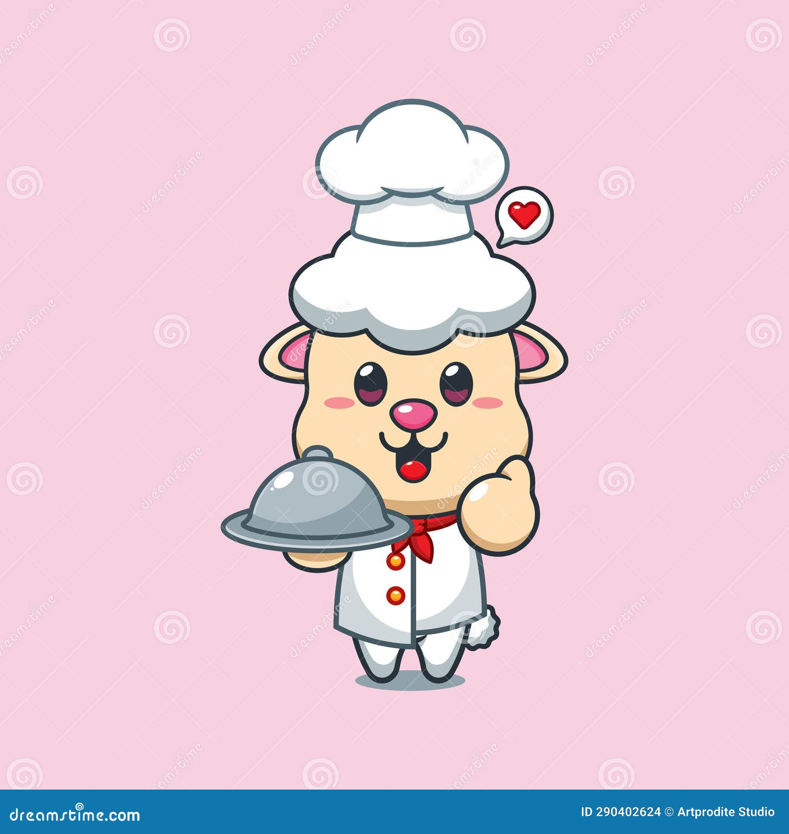 Chef Sheep Cartoon Vector with Dish. Stock Vector - Illustration of ...