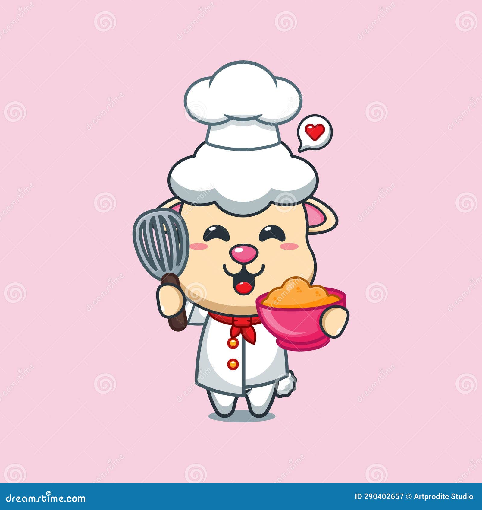 Chef Sheep Cartoon Vector with Cake Dough. Stock Vector - Illustration ...